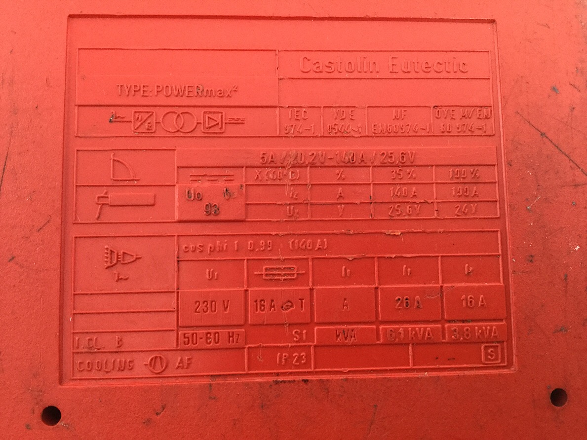 CASTOLIN Power max 2 Schweißgerät 230V 16A 50-60Hz