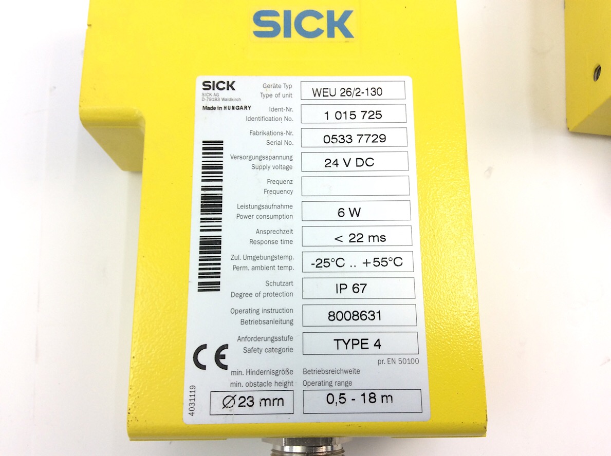 2x Sick WEU 26/2-130 24VDC Sicherheits-Lichtschranke 2x Sick LE20-2611 ...