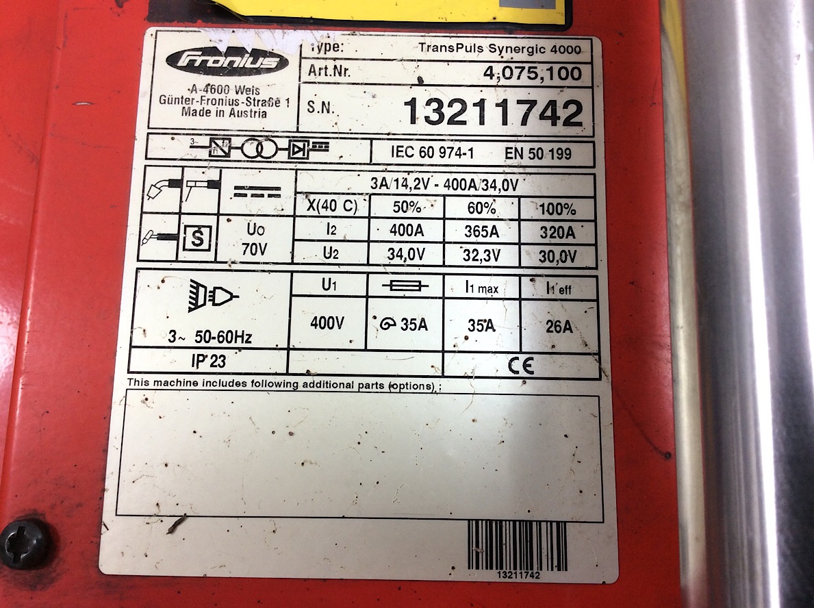 Set Fronius Schweißgerät TransPuls Synergic 4000, Netzkabel, Kühlgerät ...