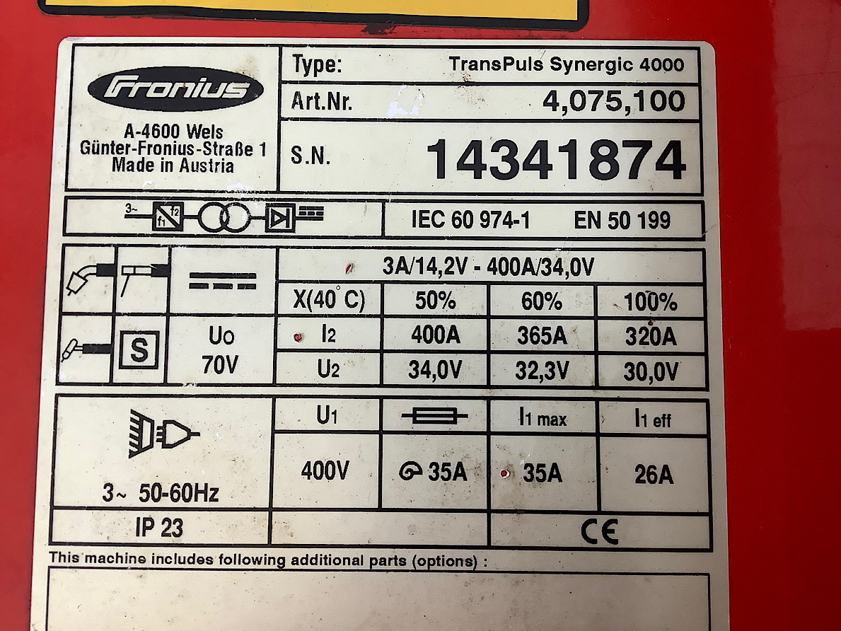 Set Fronius Schweißgerät TransPuls Synergic 4000, Netzkabel, Kühlgerät ...