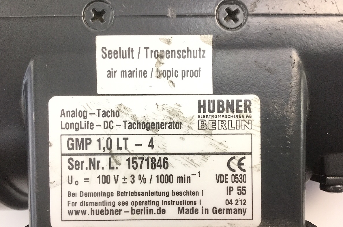 Hübner CMP 1,0 LT-4 LongLife-DC-Tachogenerator 1000 min-1 mit FS 90