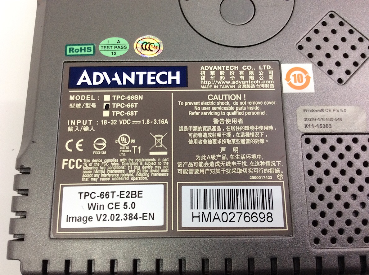 ADVANTECH HMI MODEL : TPC-66T-E2BE Win CE 5.0