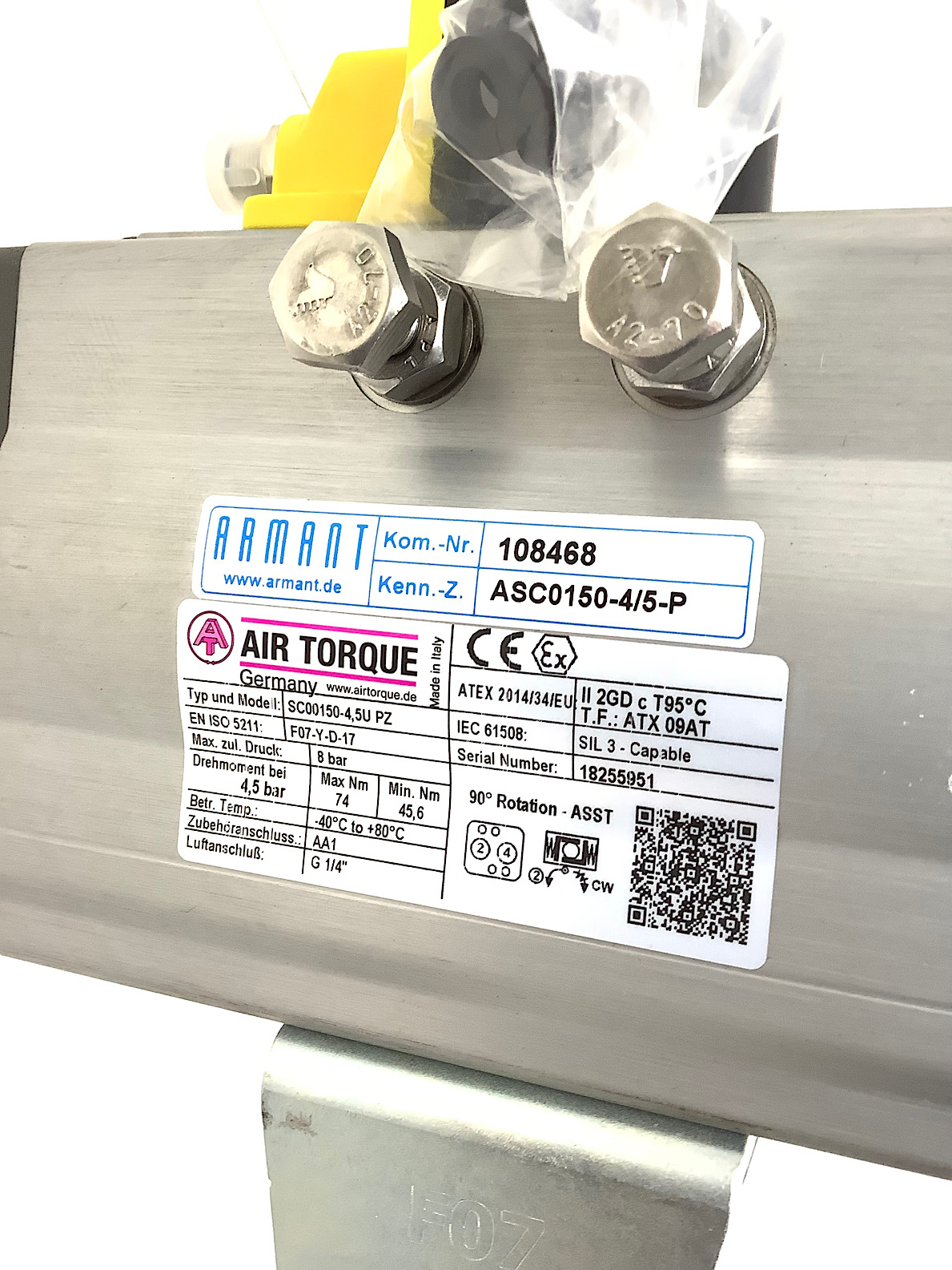 Air Torque SC00150-4,5U PZ Pneumatische Antriebe mit Kugelhahn und Sensor