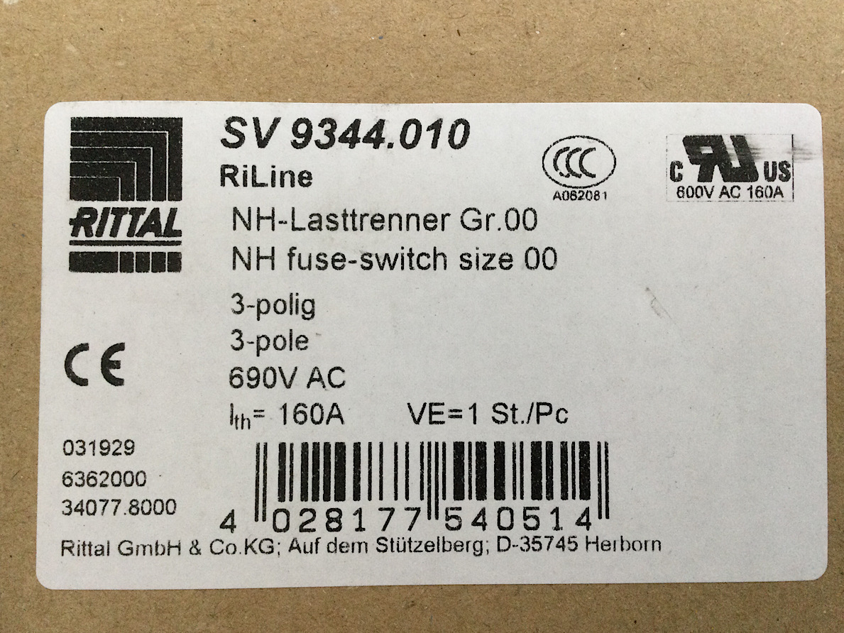 13x Rittal SV9344.010 RiLine NH00 160A 50/60Hz 3-pol Sicherungslasttrenner