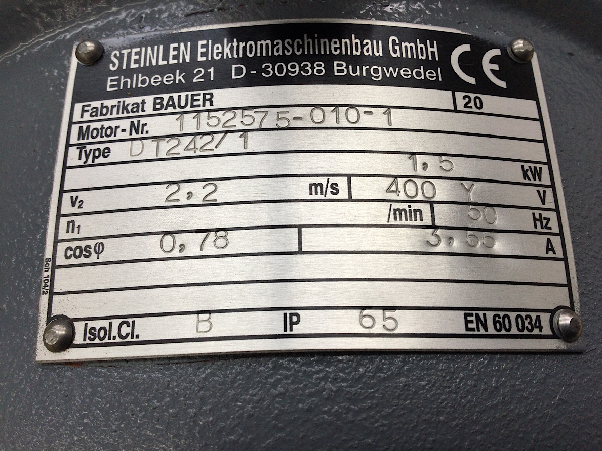 Steinlen Trommelmotor Bauer DT242/1 1.5kW 3.55A