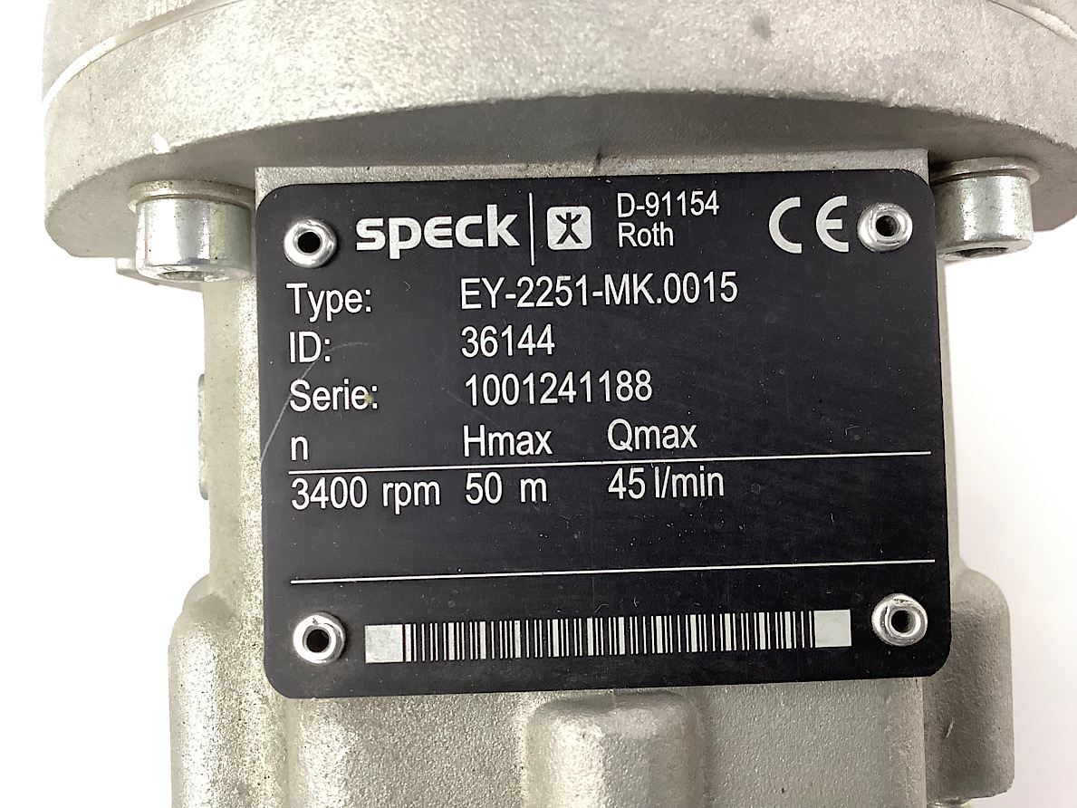 SPECK Peripheralradpumpe EY-2251-MK.0015 n:3400rpm Hmax:50m Qmax:45l/min