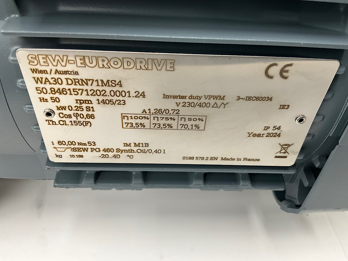 SEW Getriebemotor WA30 DRN71MS4 0.25kW 1.26/0.72A 1405/23r/min