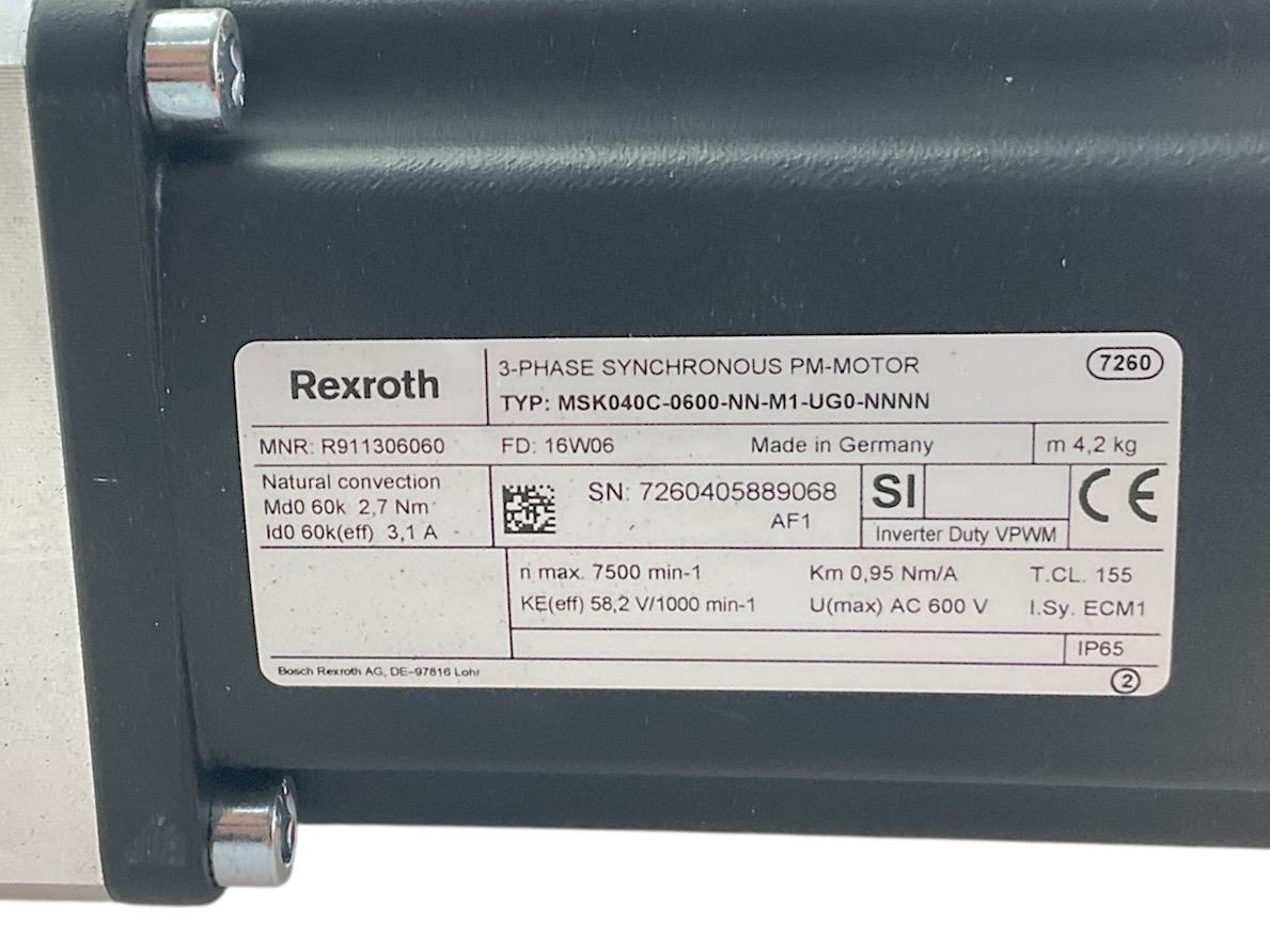Rexroth Servomotor MSK040C-0600-NN-M1-UG0-NNNN 7500 r/min mit Neugart ...