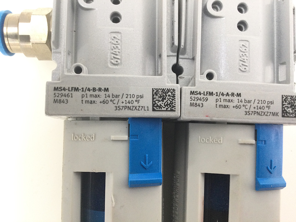 4er Set Festo z.B. 1x MS6-SV-1/2-D-10V24P-2M12-SO-RG + MS6-FRM-1/2-AD7